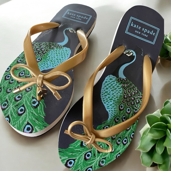 kate spade | Shoes | Kate Spade Nwot 56 Peacock Womens Flip Flops ...